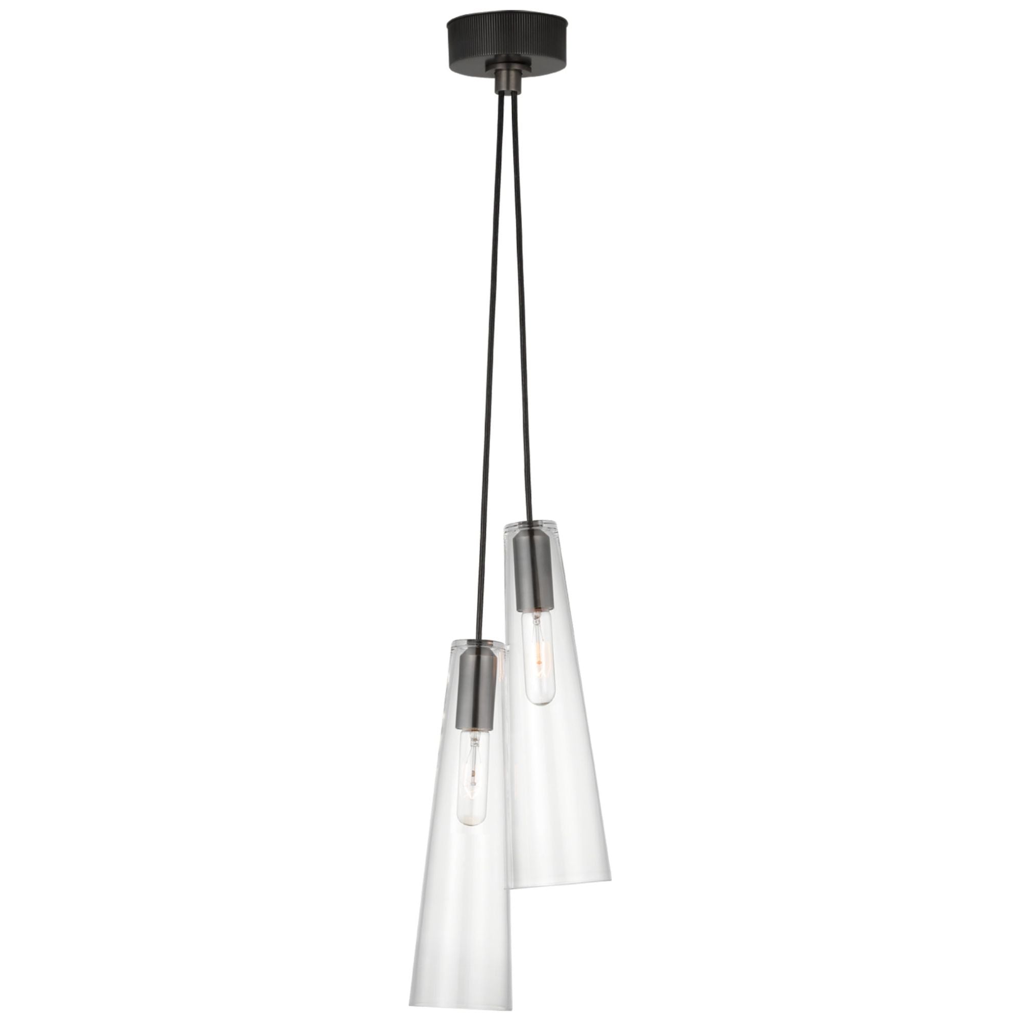 Ray Booth Osvaldo 4" Double Pendant in Bronze with Clear Glass Ceiling