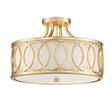 Libby Langdon Graham 3 Light Antique Gold Semi Flush Mount Silk Shade