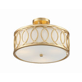 Libby Langdon Graham 3 Light Antique Gold Semi Flush Mount Silk Shade