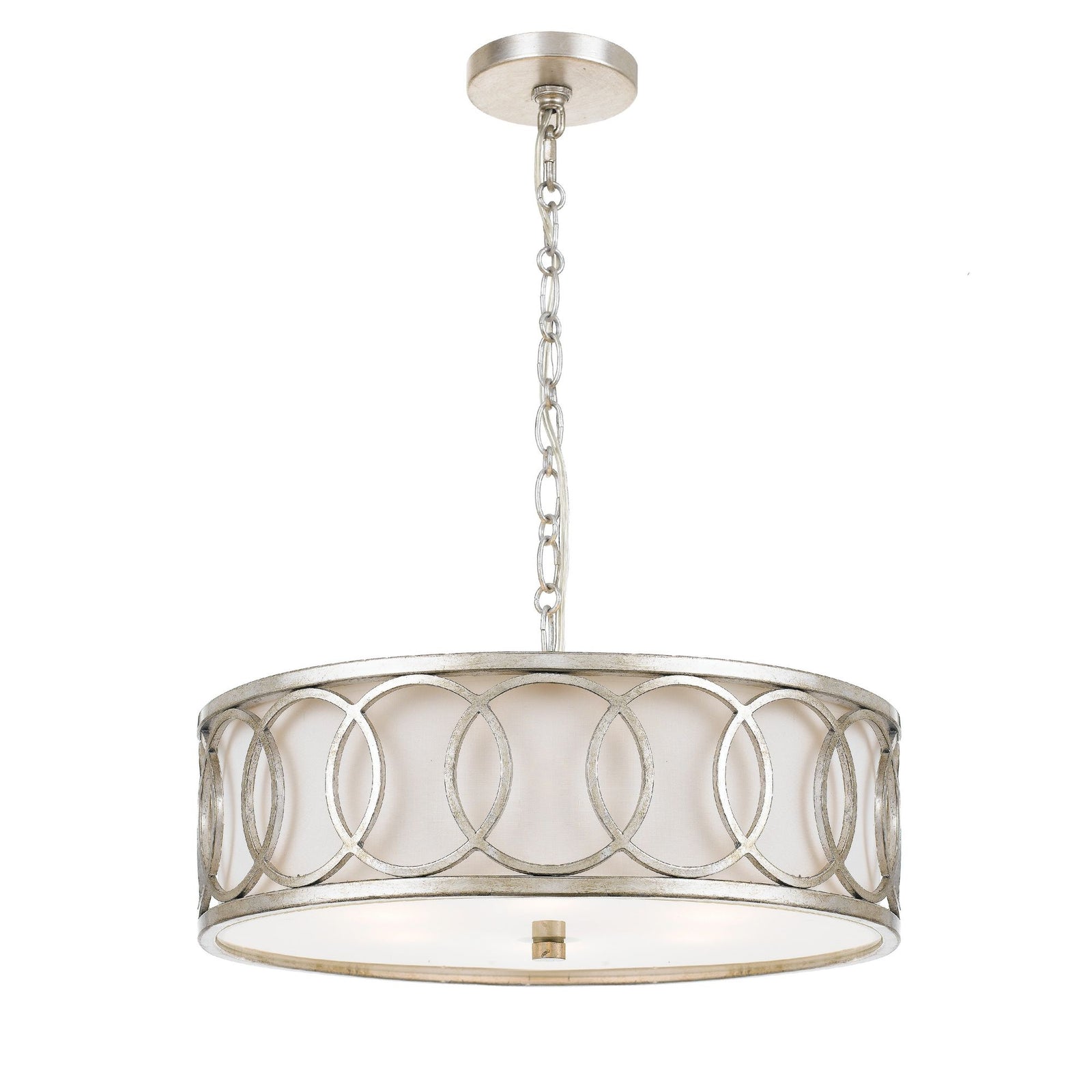 Libby Langdon Graham 6 Light Antique Silver Chandelier Silk Shade 18"W