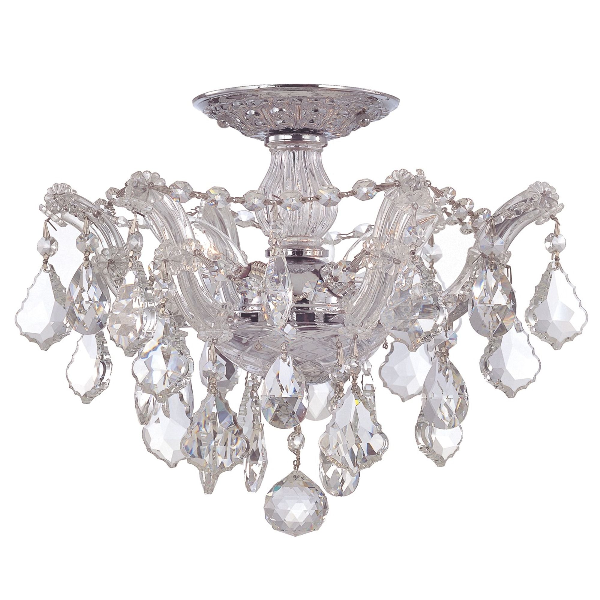 Maria Theresa 3 Light Hand Cut Crystal Polished Chrome Semi Flush Moun