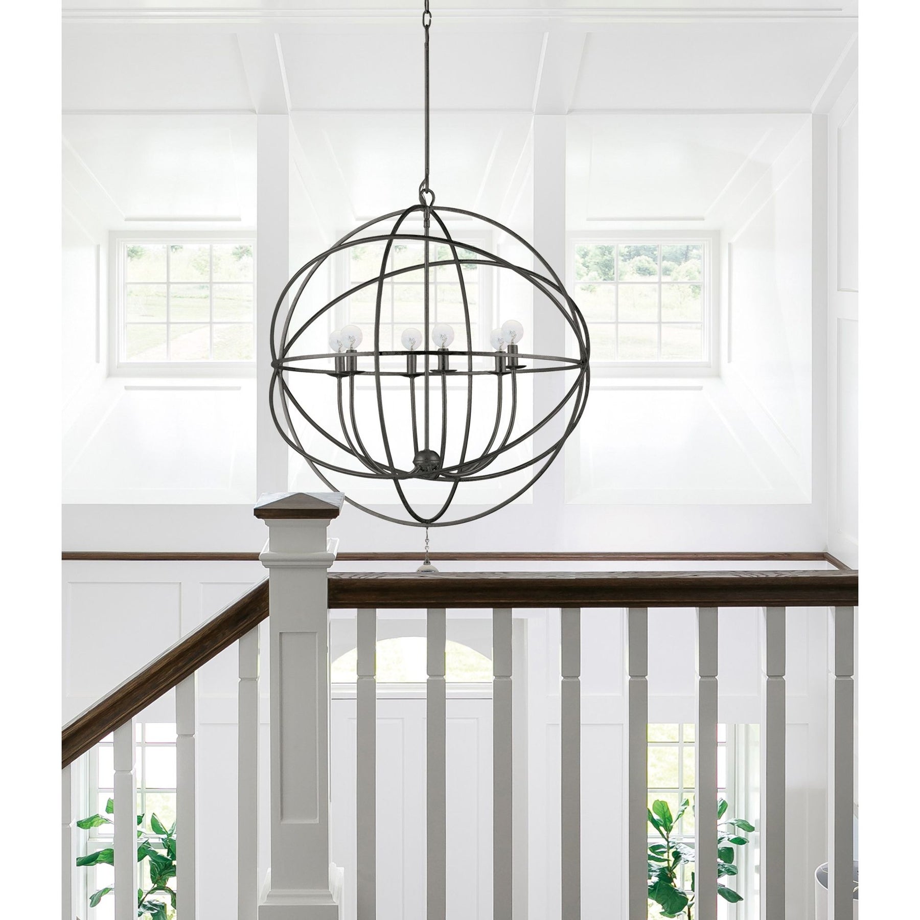 Solaris 6 Light English Bronze Sphere Chandelier Clear Glass Drops 28.