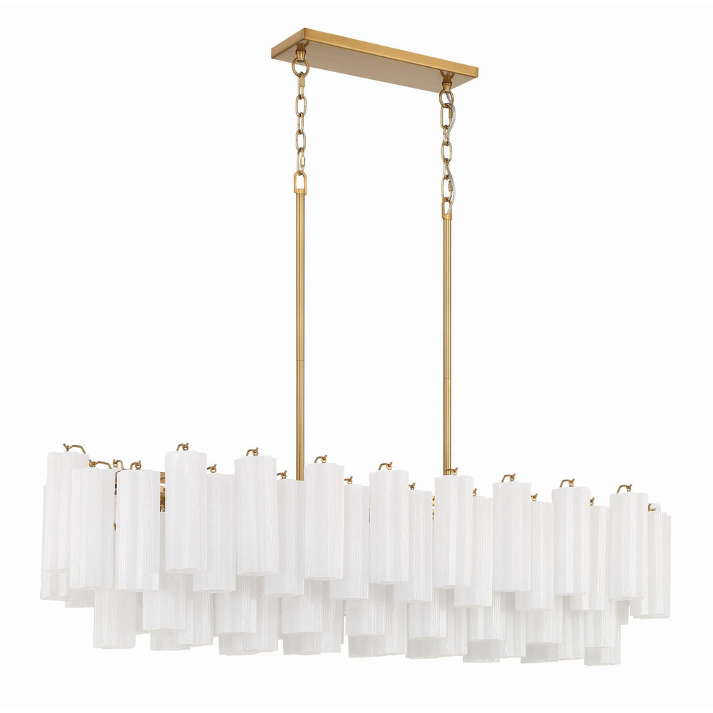 Addis 14 Light Aged Brass Linear Chandelier Tronchi Glass White 51.75"