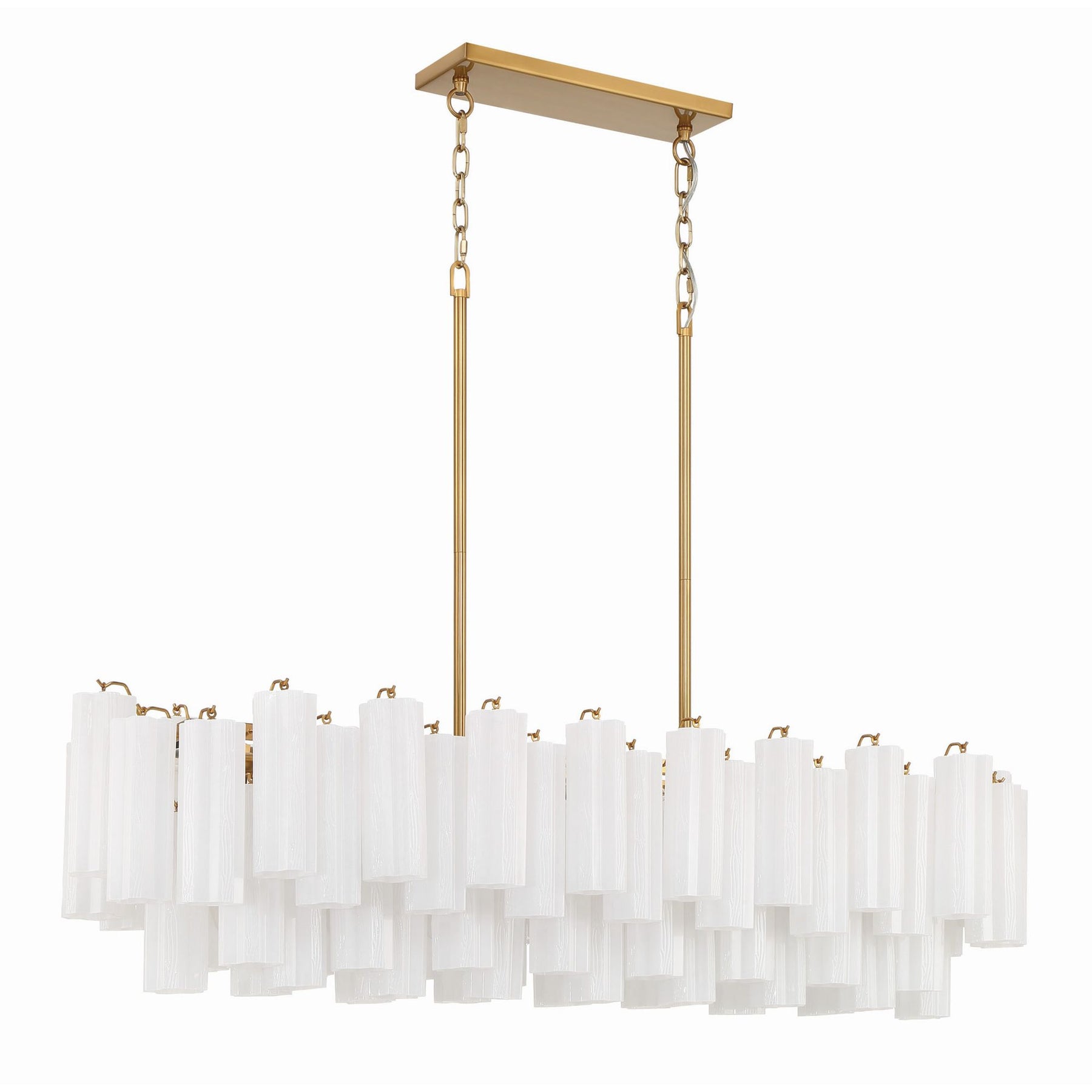 Addis 14 Light Aged Brass Linear Chandelier Tronchi Glass White 51.75"