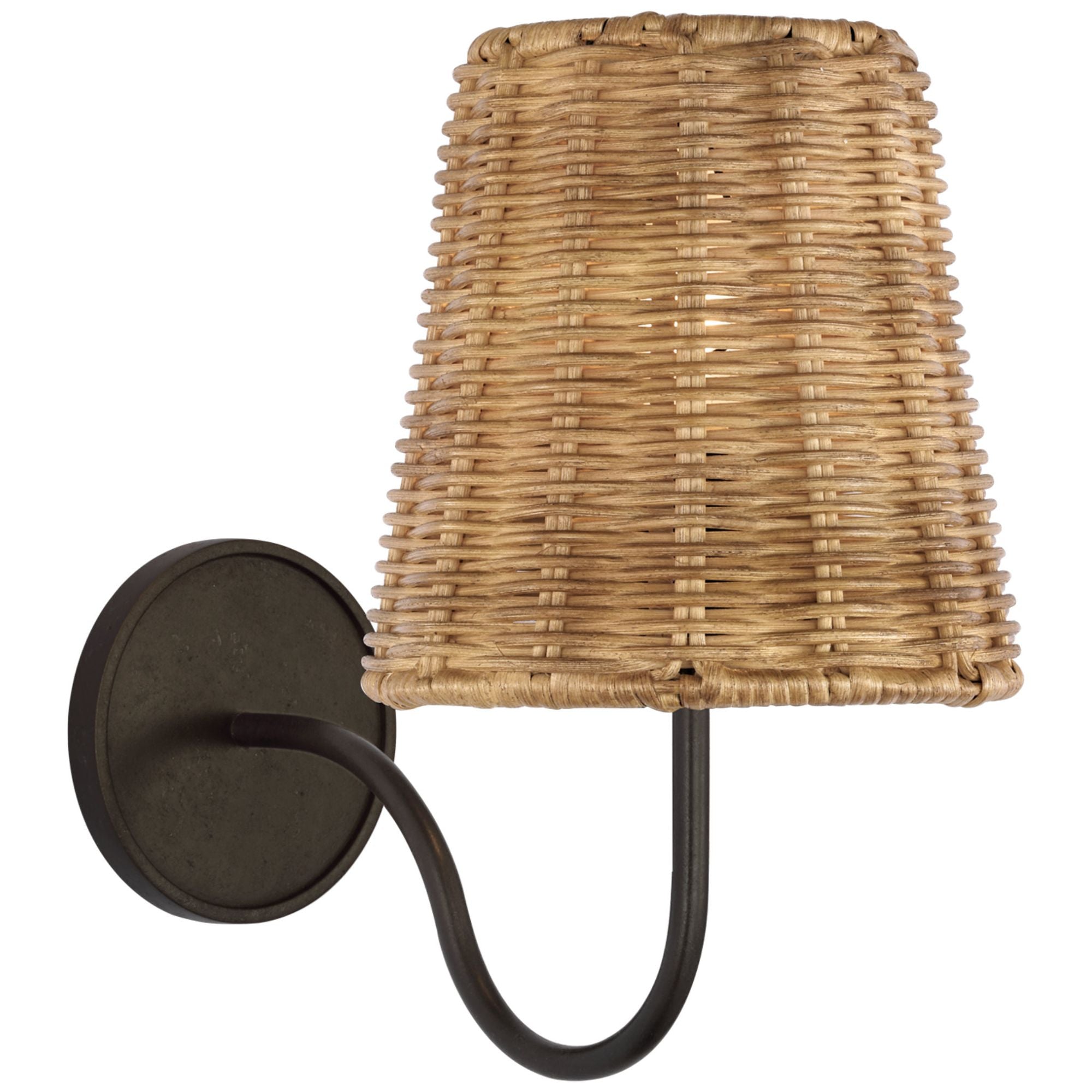 Amber Lewis Lyndsie Small Sconce in Aged Iron with Natural Wicker Shad