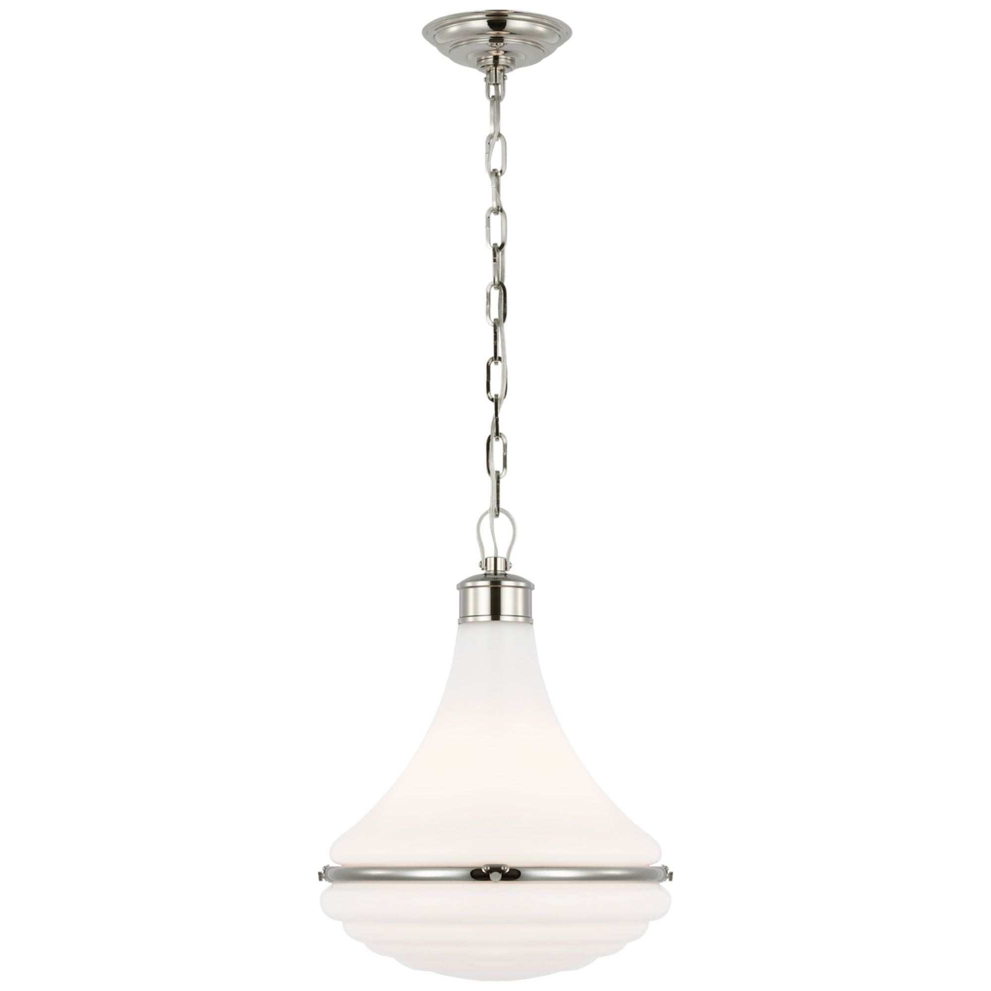 Amber Lewis Wesley 15" Pendant in Polished Nickel with White Glass Cei