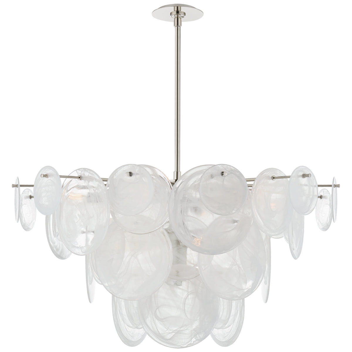 AERIN Loire Large Chandelier in Polished Nickel with White Strie Glass