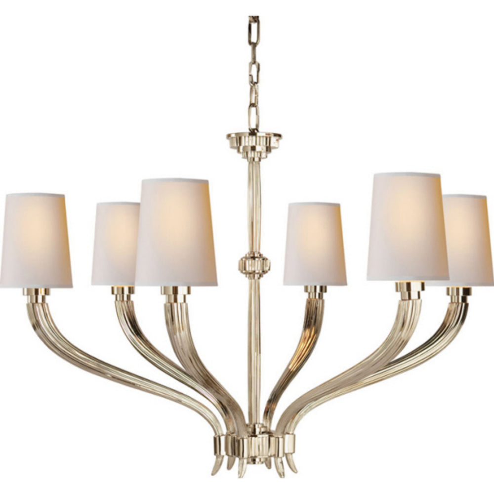 Chapman & Myers Ruhlmann Large Chandelier in Polished Nickel with Natu