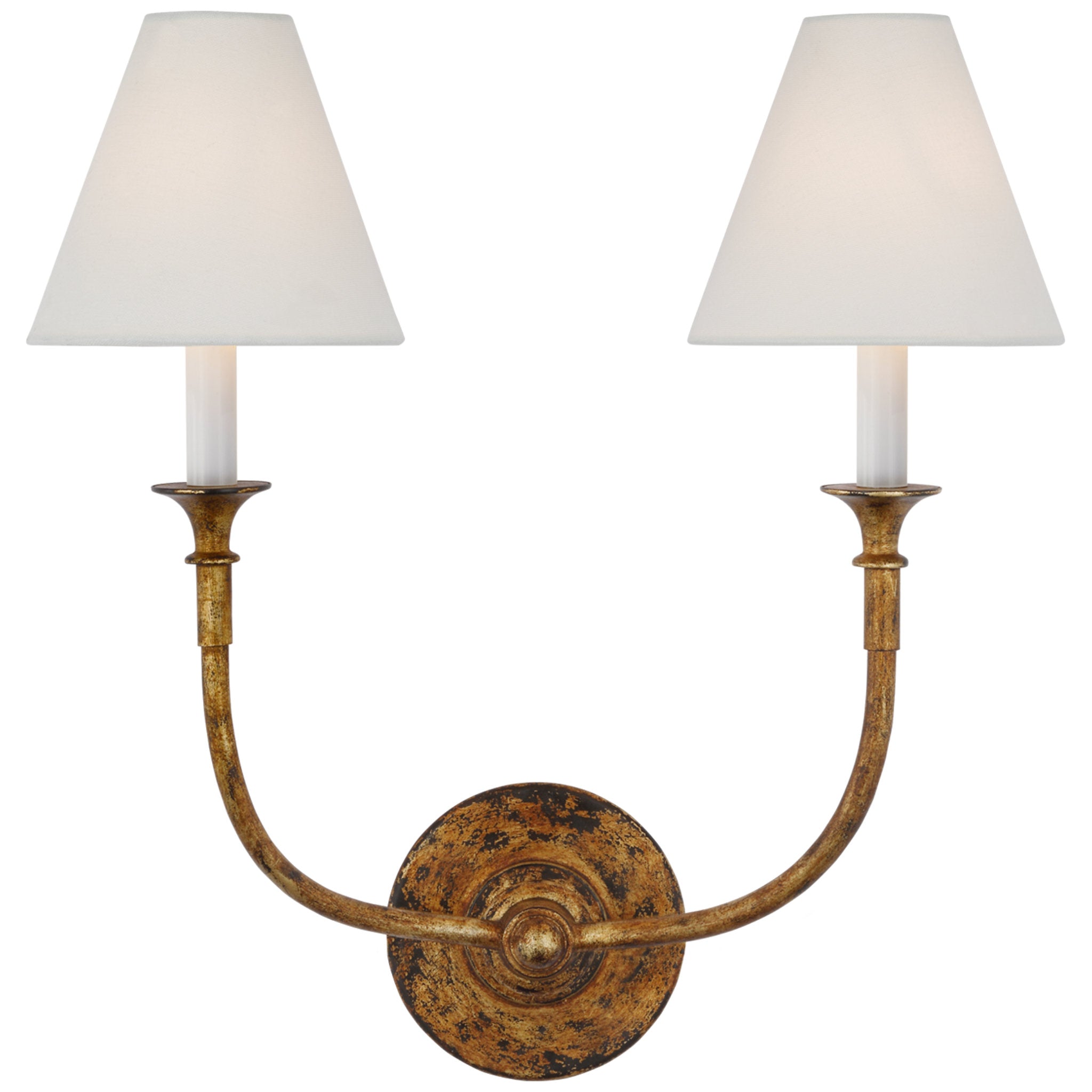 Thomas O'Brien Piaf Double Sconce in Antique Gild with Linen Shades Wa